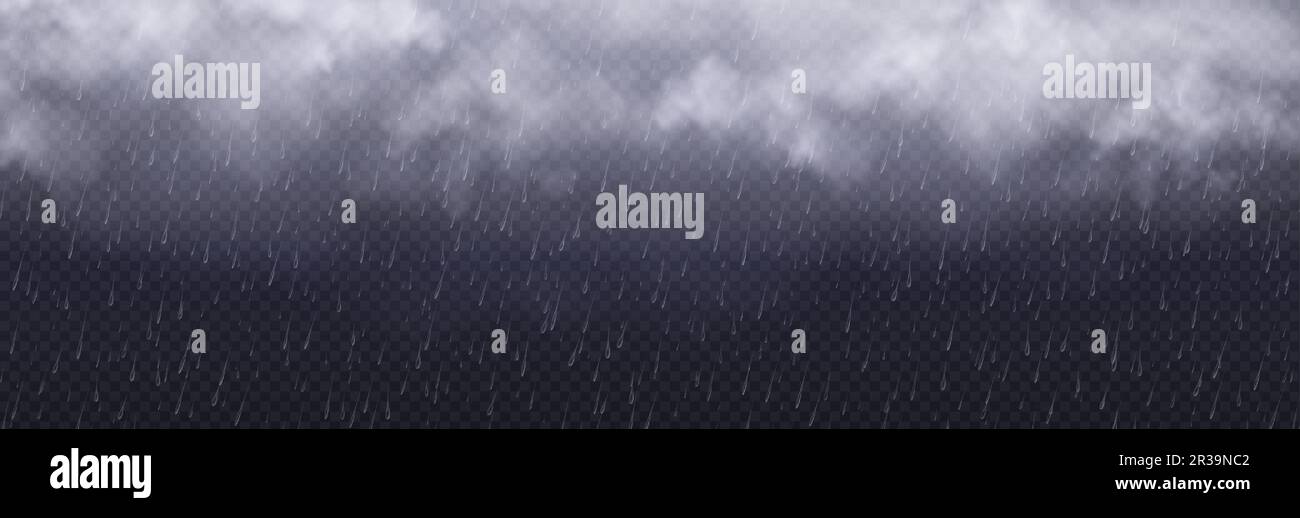 Storm rainy weather effect. Rain with falling water drops and white ...