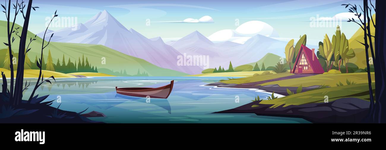 Alpine hut on the river Stock Vector Images - Alamy