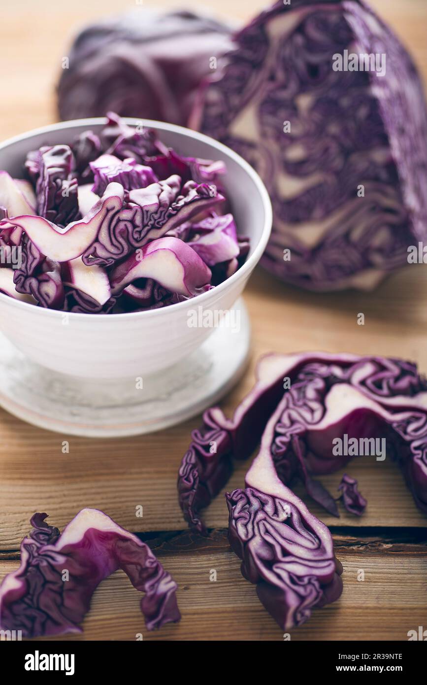 Red cabbage, partly cut into strips Stock Photo - Alamy