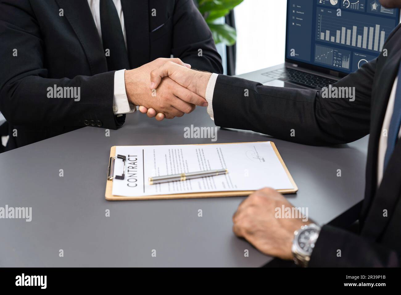 Successful job interview at business office with handshake. Positive ...