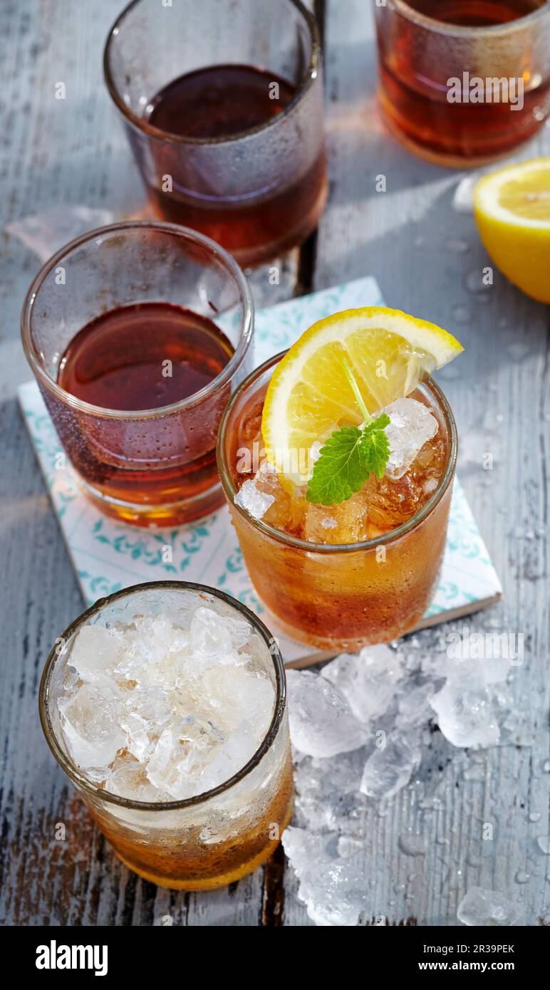 Homemade beer liqueur with corn schnapps, vanilla, crushed ice and ...