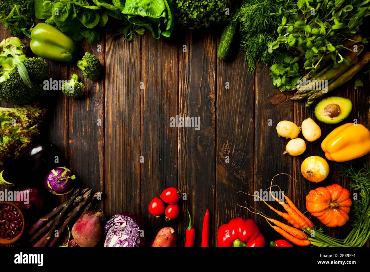 Healthy food ingredients background with space for text Stock Photo - Alamy