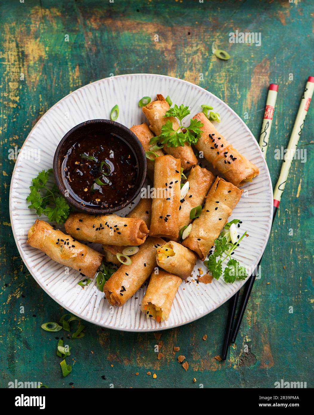 Vegan spring rolls with a vegetable filling Stock Photo - Alamy
