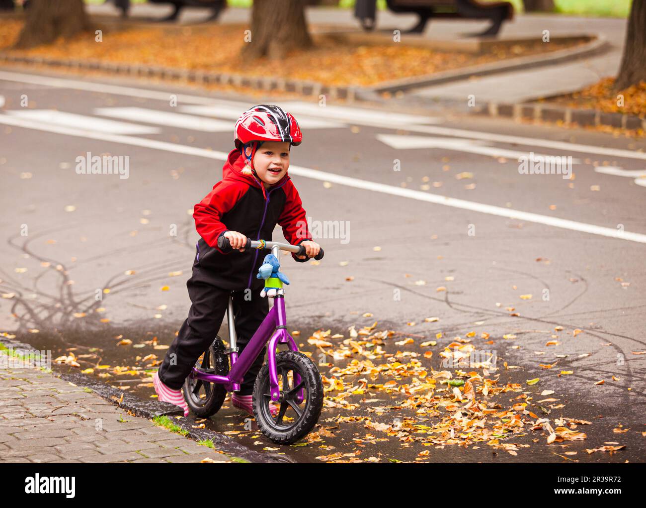 Portrait of a little boy siting on balance bike Stock Photo - Alamy