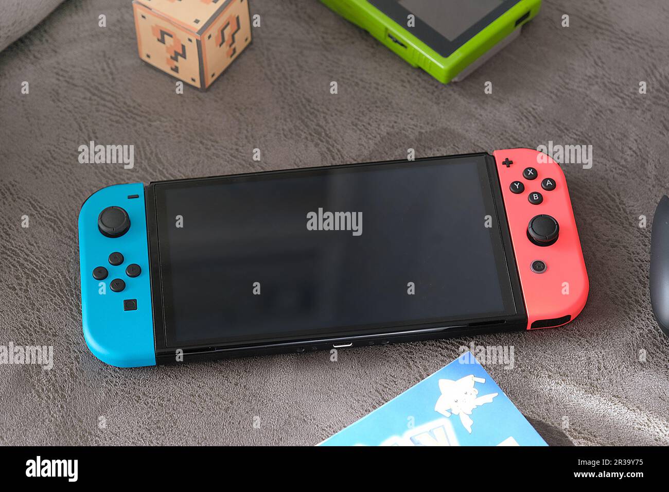 Nintendo Switch video game console in a home living room. No people ...