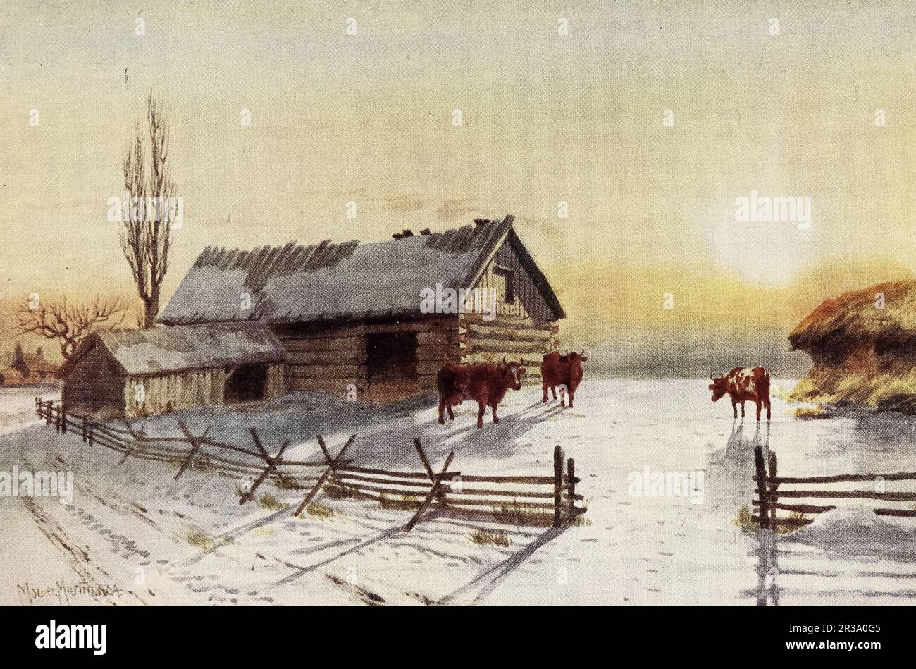Back Country Farmyard, Winter watercolor by Thomas Mower Martin from ...