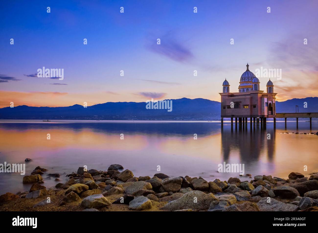 Beautiful mosque floating on the beach at sunrise, Palu City, central ...