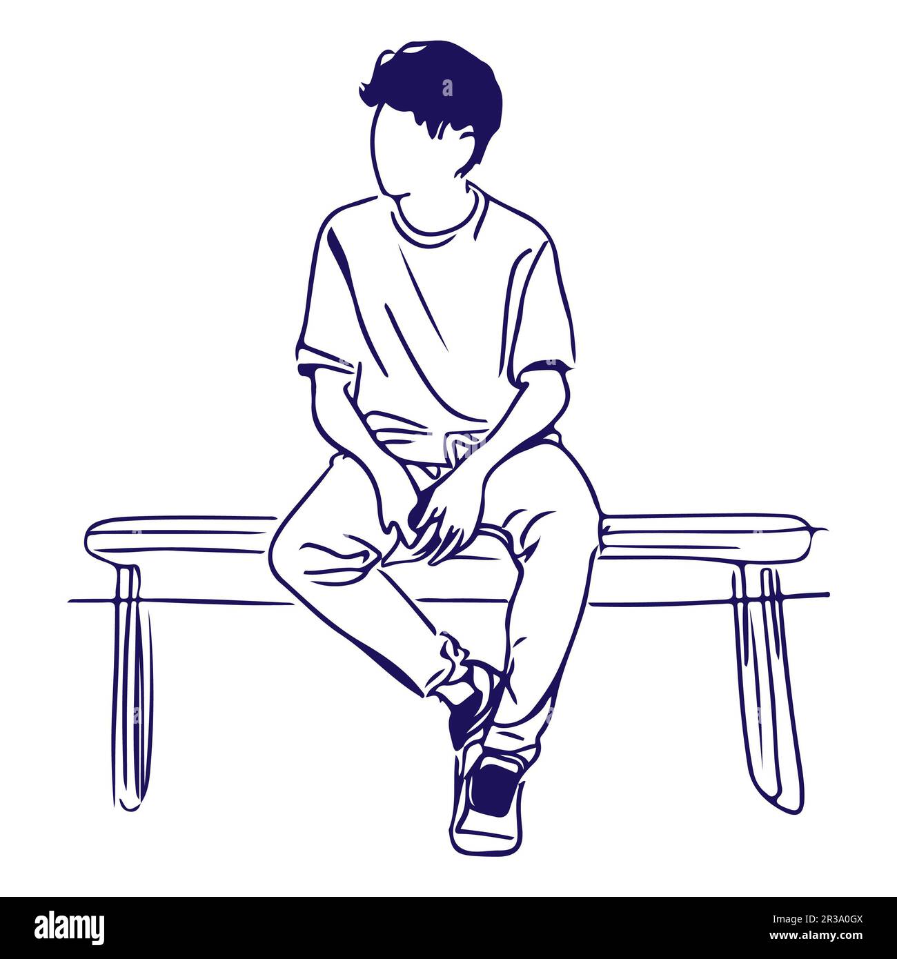 A guy sitting on a bench line art vector Stock Photo - Alamy
