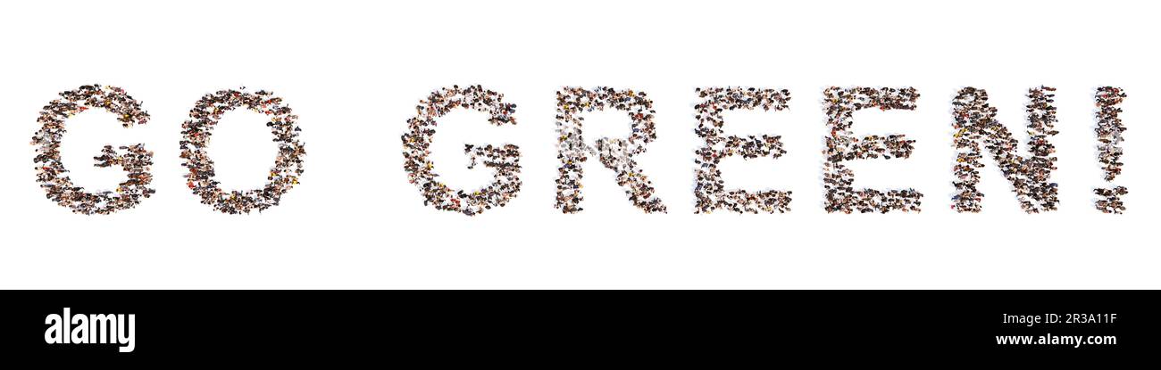 Concept or conceptual large community of people forming the GO GREEN ...