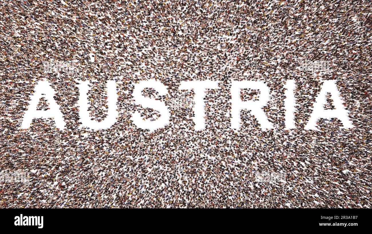 Concept conceptual large community of people forming the word AUSTRIA ...