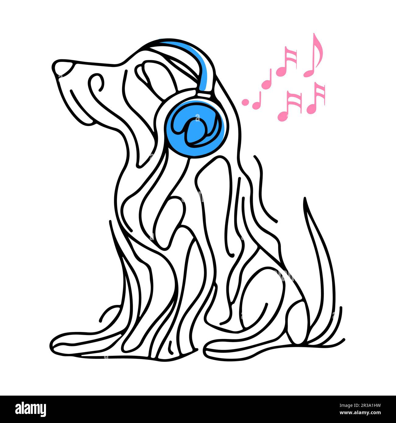 Dog Listening to music Dog wearing headphones line art vector ...