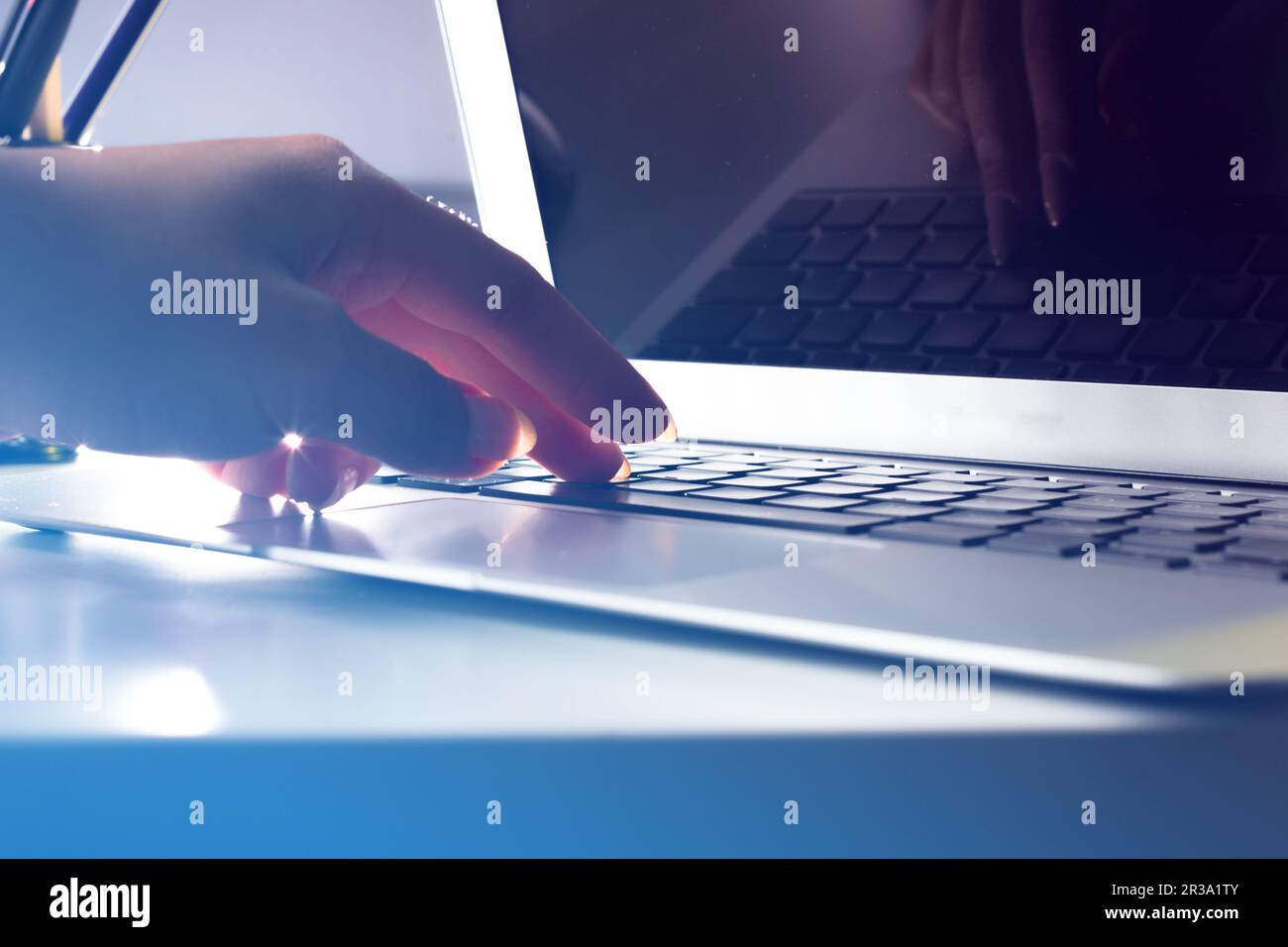 Professional journalist typing article on hi-res stock photography and ...