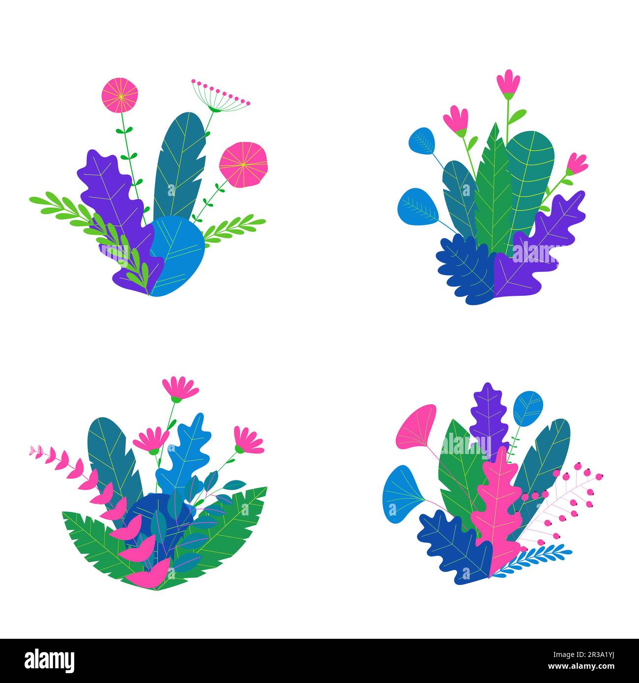 Trendy neon gradient plants and leaves background in flat style. Trees ...