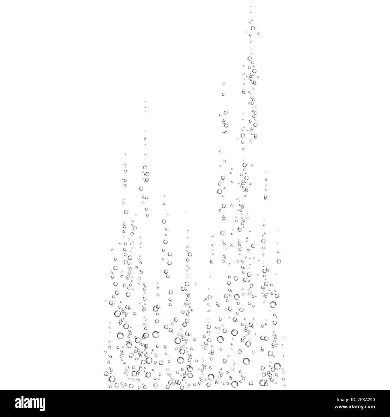 Oxygen air bubbles flow in water on white background. Fizzy sparkles in ...