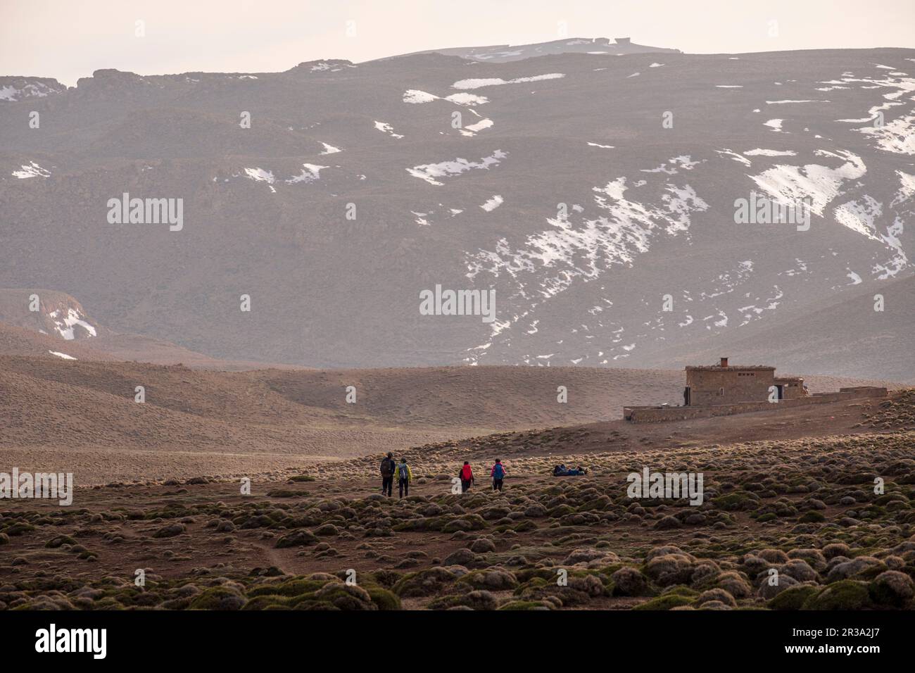 trekkers arriving at the refuge, Tarkeddit plain, Ighil M'Goun, 4,071 ...