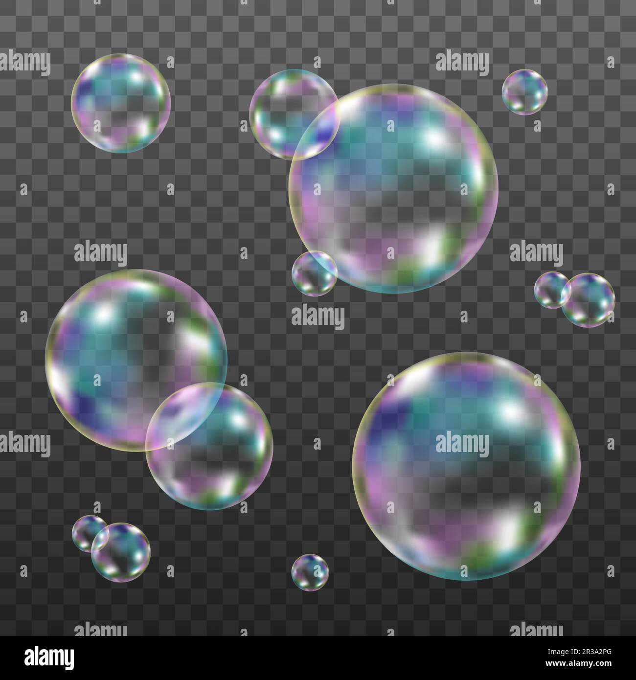 Set of realistic transparent colorful soap bubbles with rainbow ...