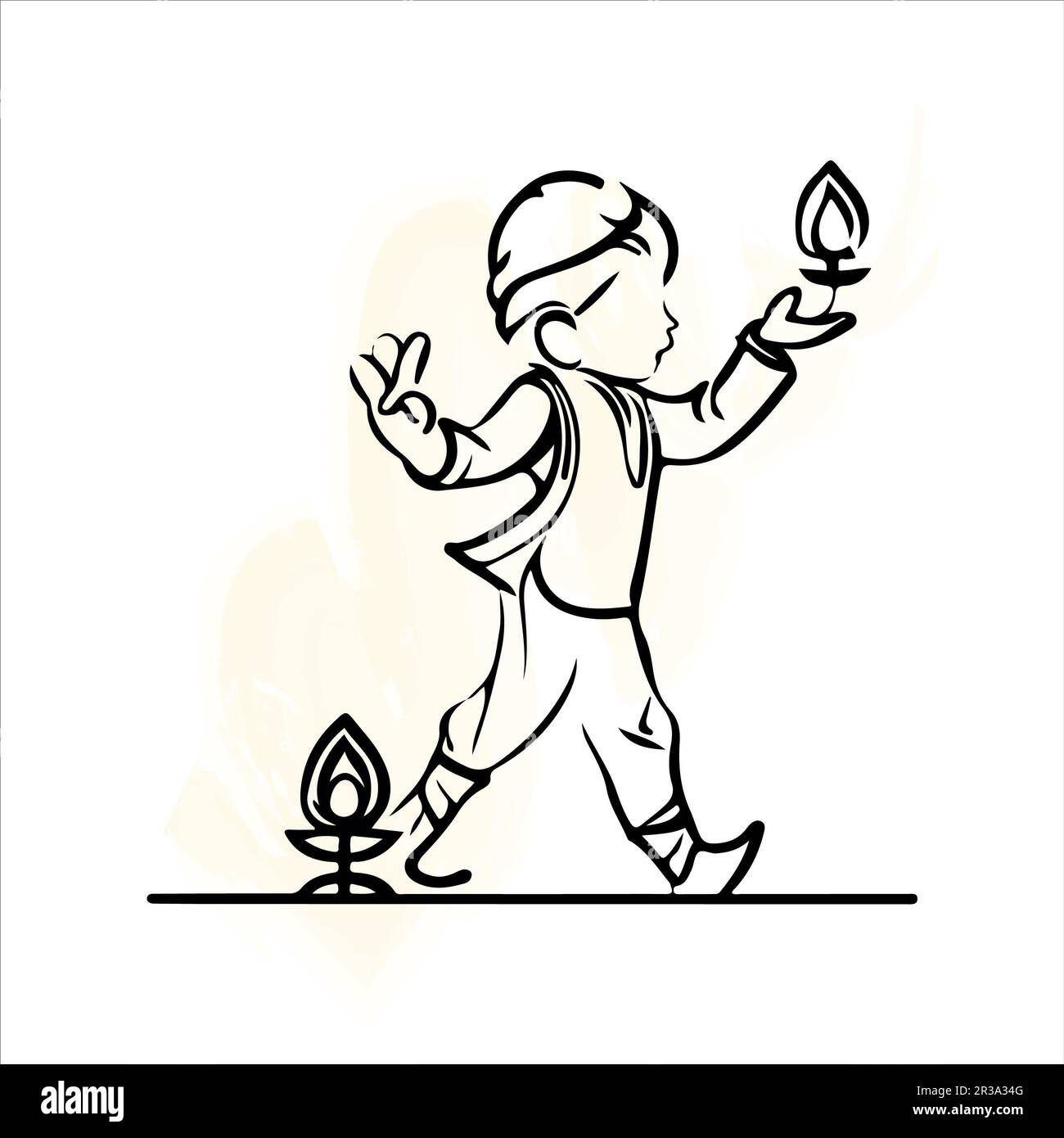kids celebrating Diwali silhouette line art Stock Photo - Alamy