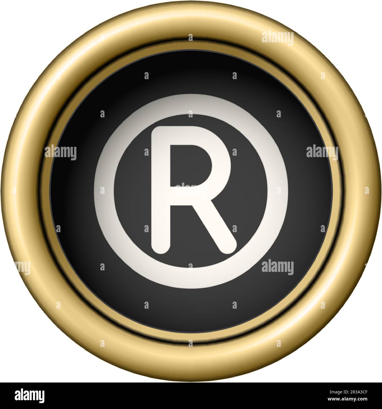 Registered trademark symbol. Vintage golden typewriter button isolated ...