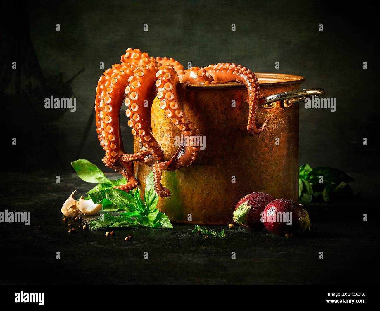 Octopus in a pot with fresh ingredients Stock Photo - Alamy