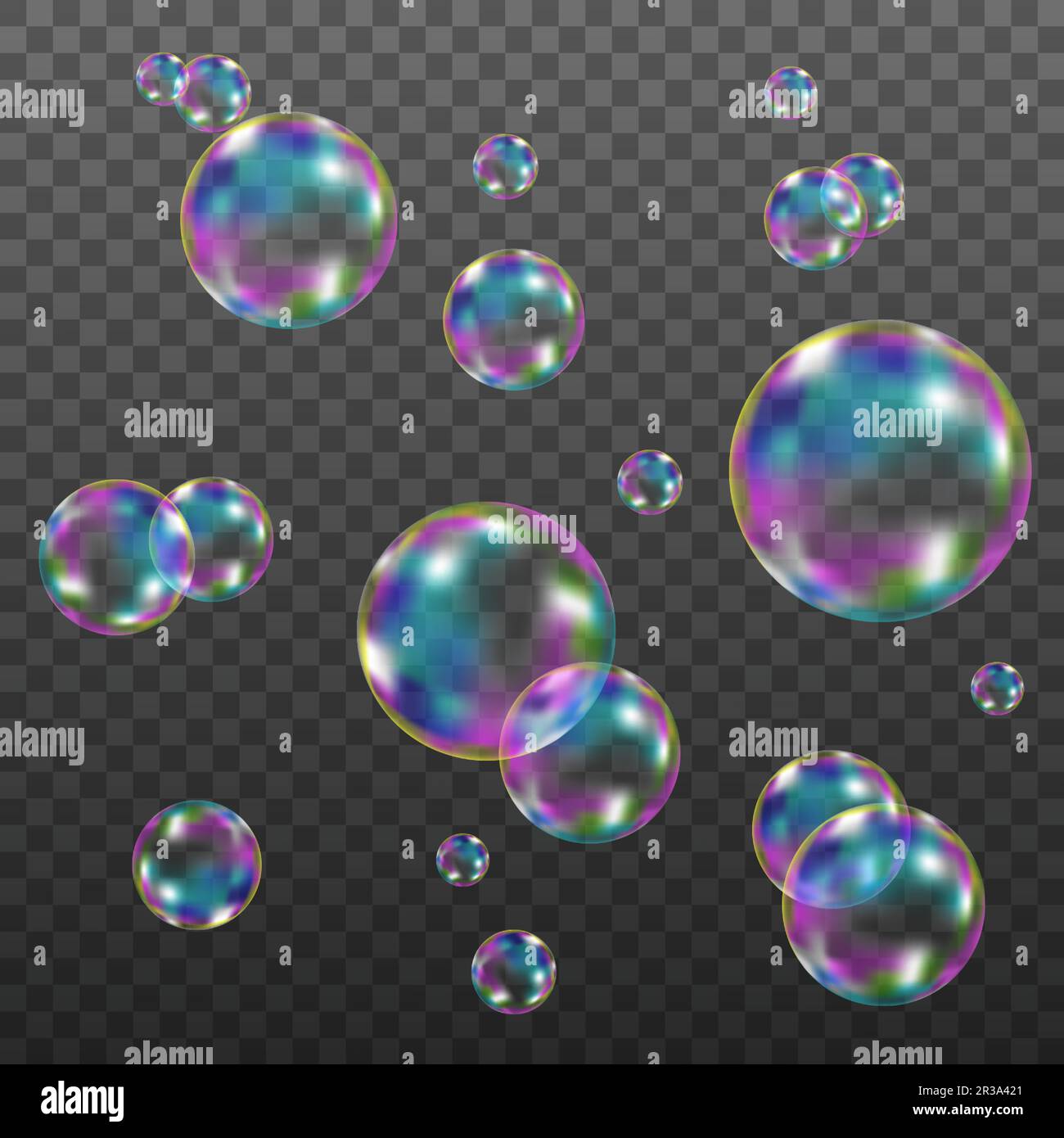 Set of realistic transparent colorful soap bubbles with rainbow ...
