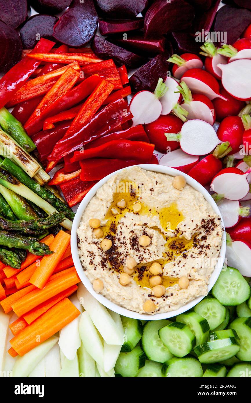 Overhead view beet hummus hi-res stock photography and images - Alamy