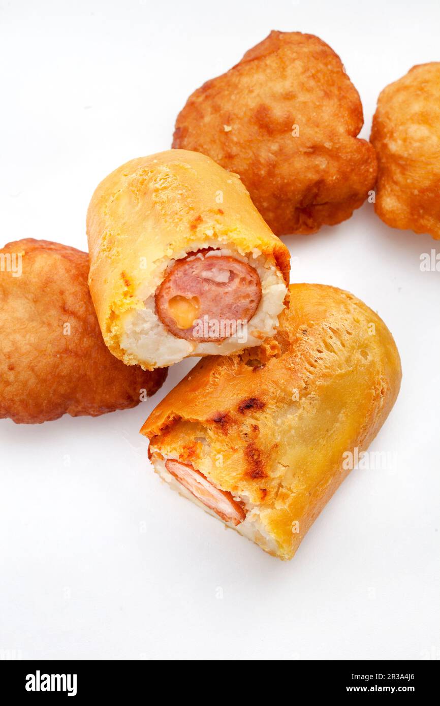 Traditional South African Russian sausage Sputnik or deep fried mash ...