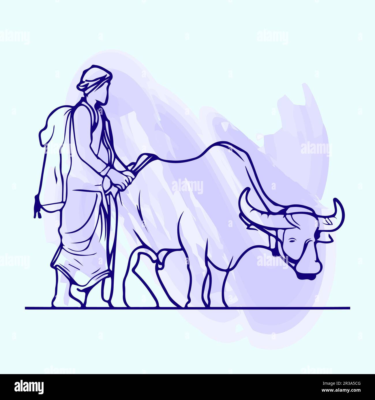 Indian farmer line art vector silhouette Stock Photo - Alamy