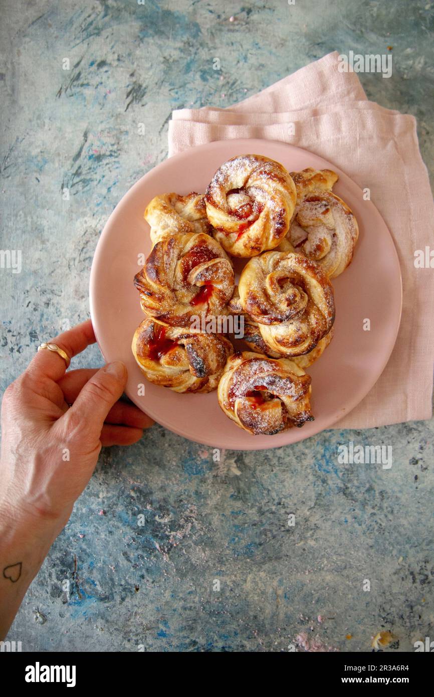 Swedish puff pastry with stawberry jam Stock Photo - Alamy