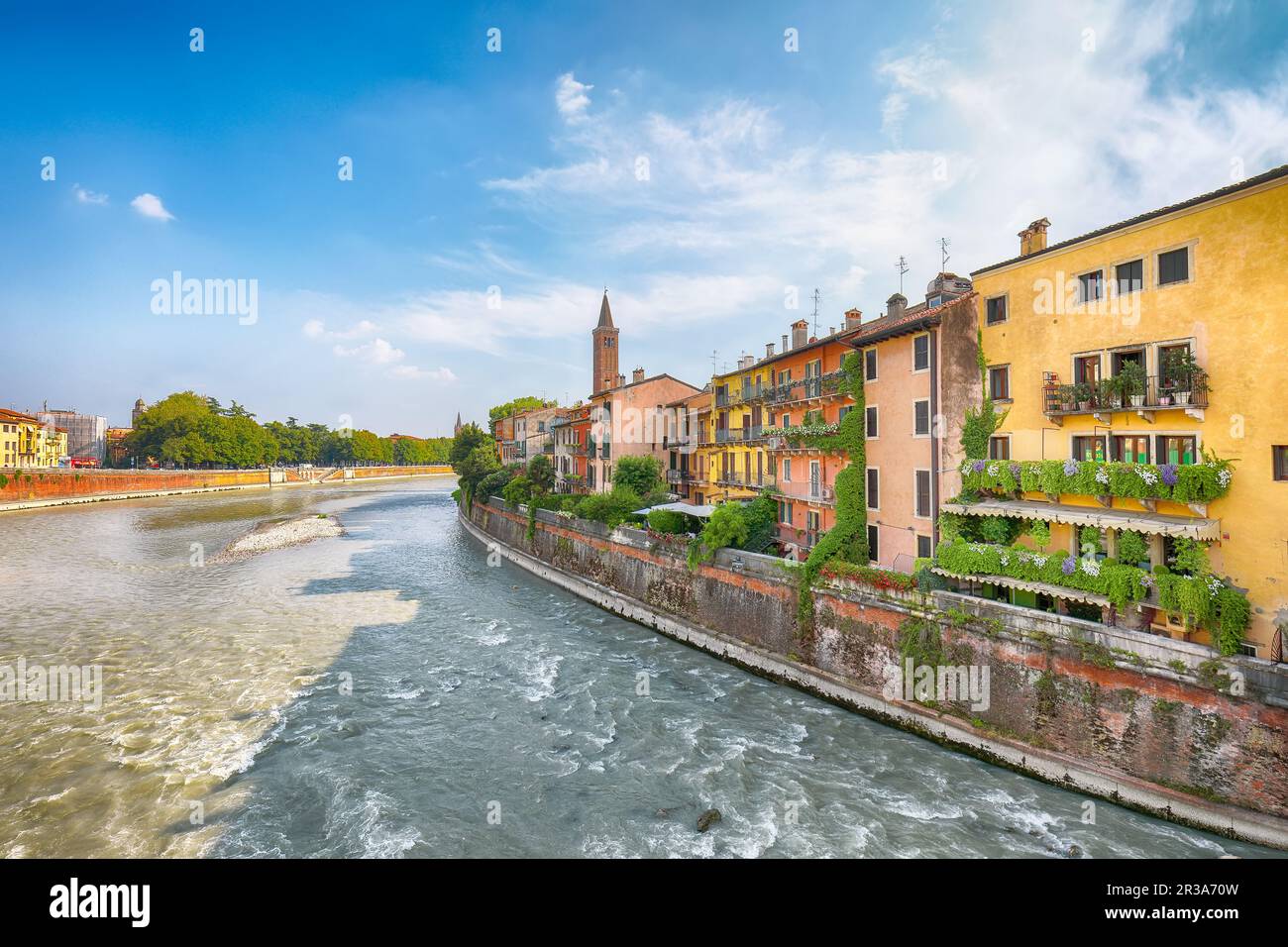 Amazing Verona cityscape view on the riverside with historical ...