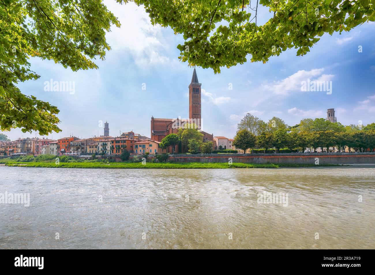 Amazing Verona cityscape view on the riverside with historical ...