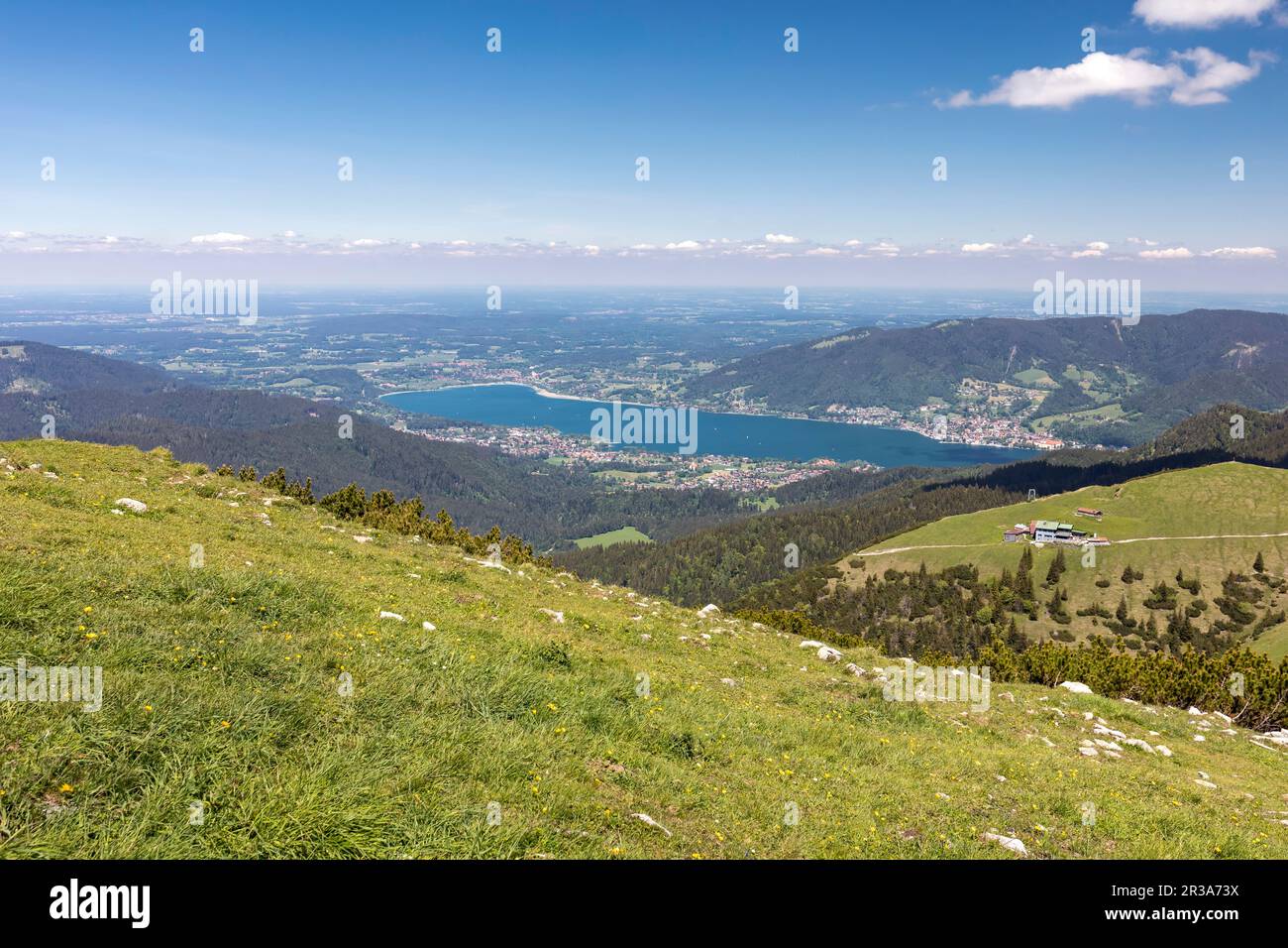 On the Hirschberg, Bavaria, with a view to the Tegernsee lake Stock ...