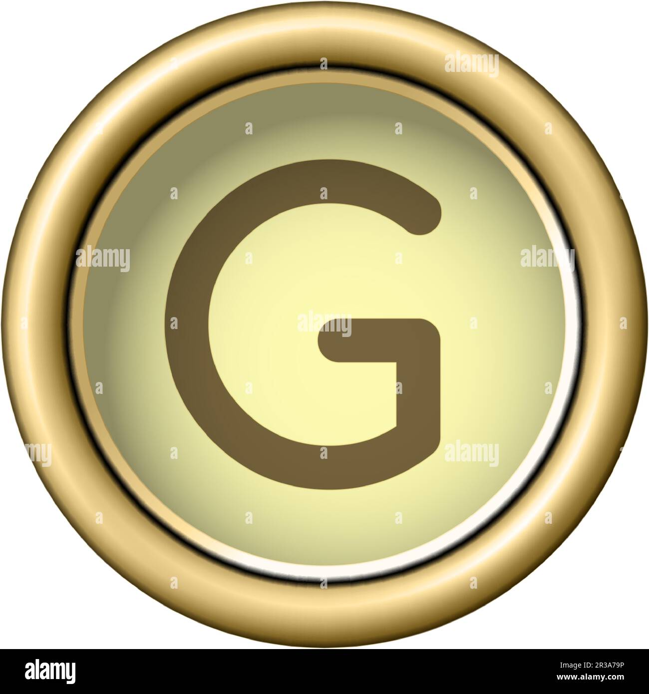 Letter G. Vintage golden typewriter button isolated on white background ...
