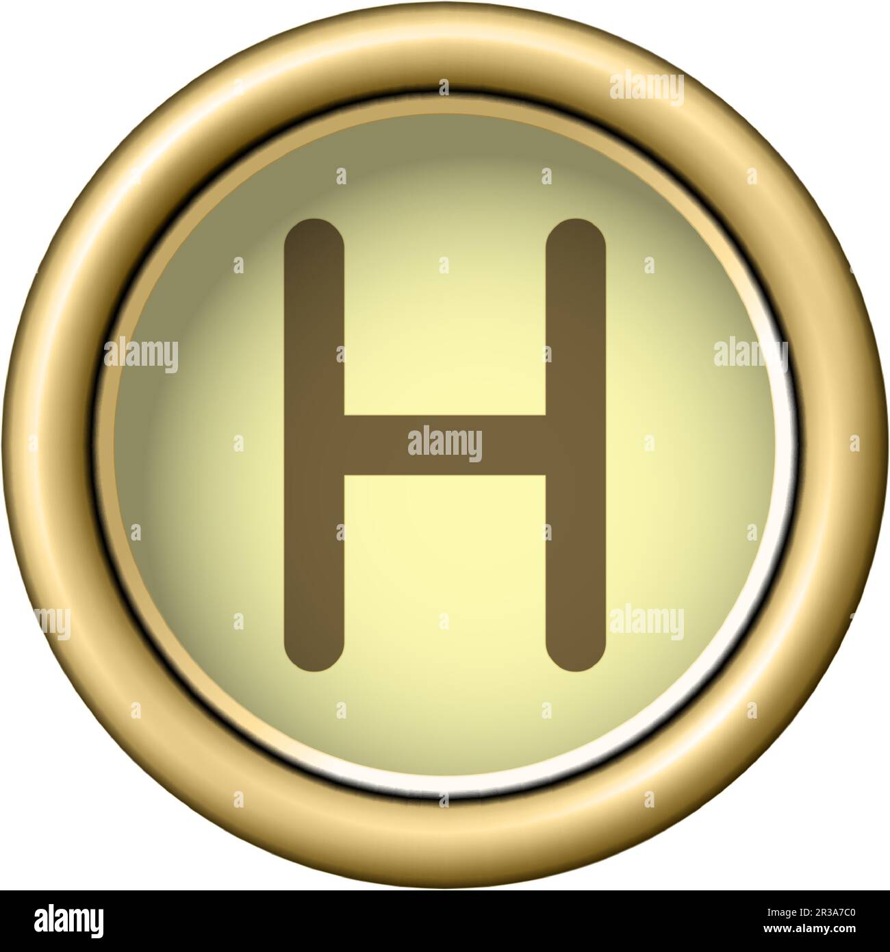 Letter H. Vintage golden typewriter button isolated on white background ...