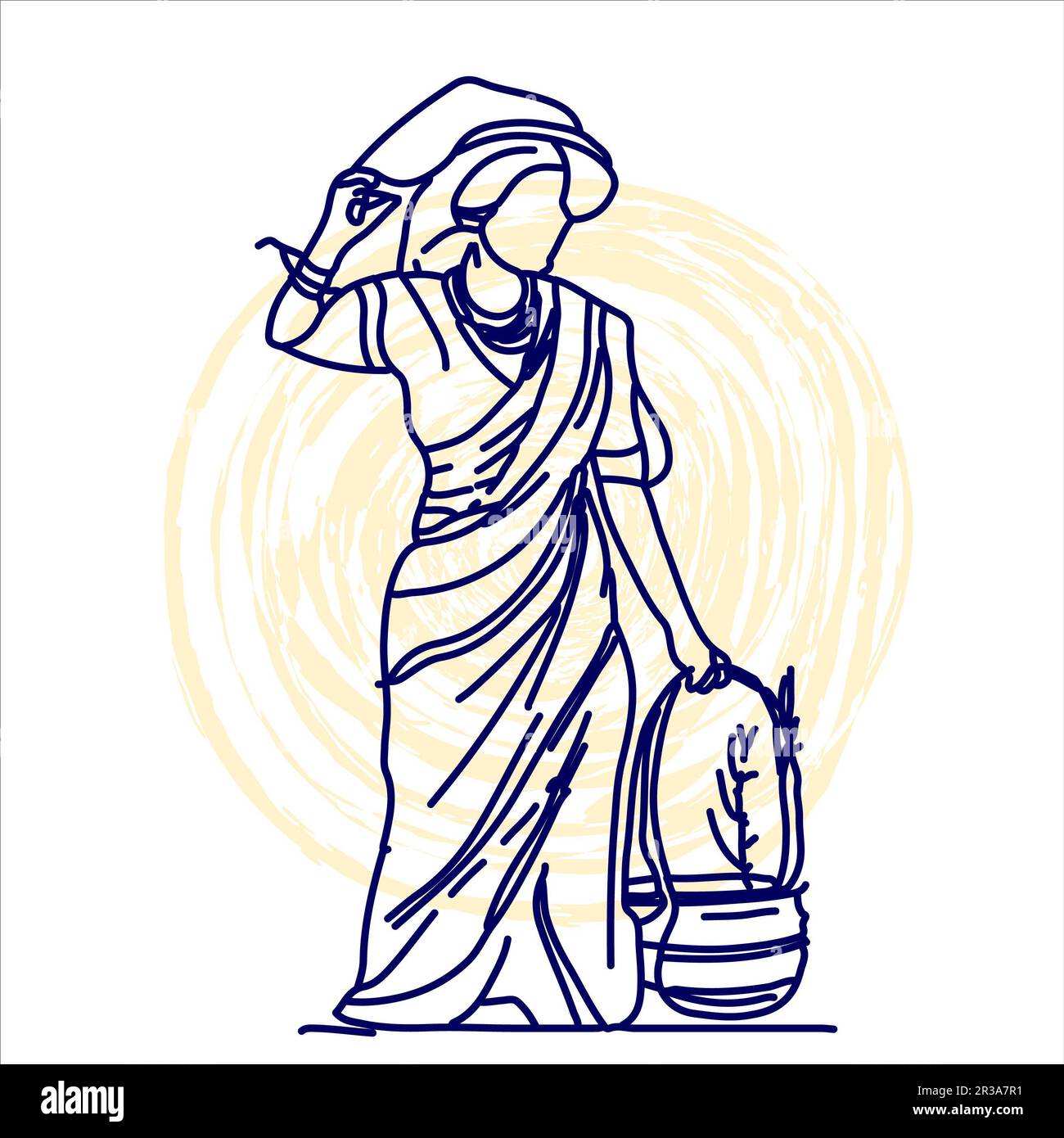 Indian farmer line art vector silhouette Stock Photo - Alamy