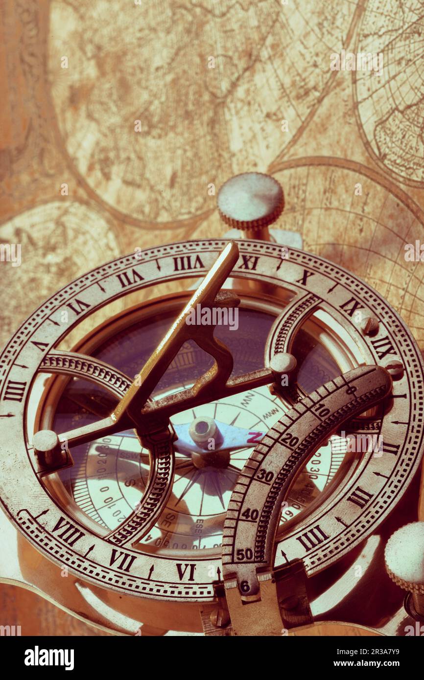 Old compass over ancient map Stock Photo - Alamy