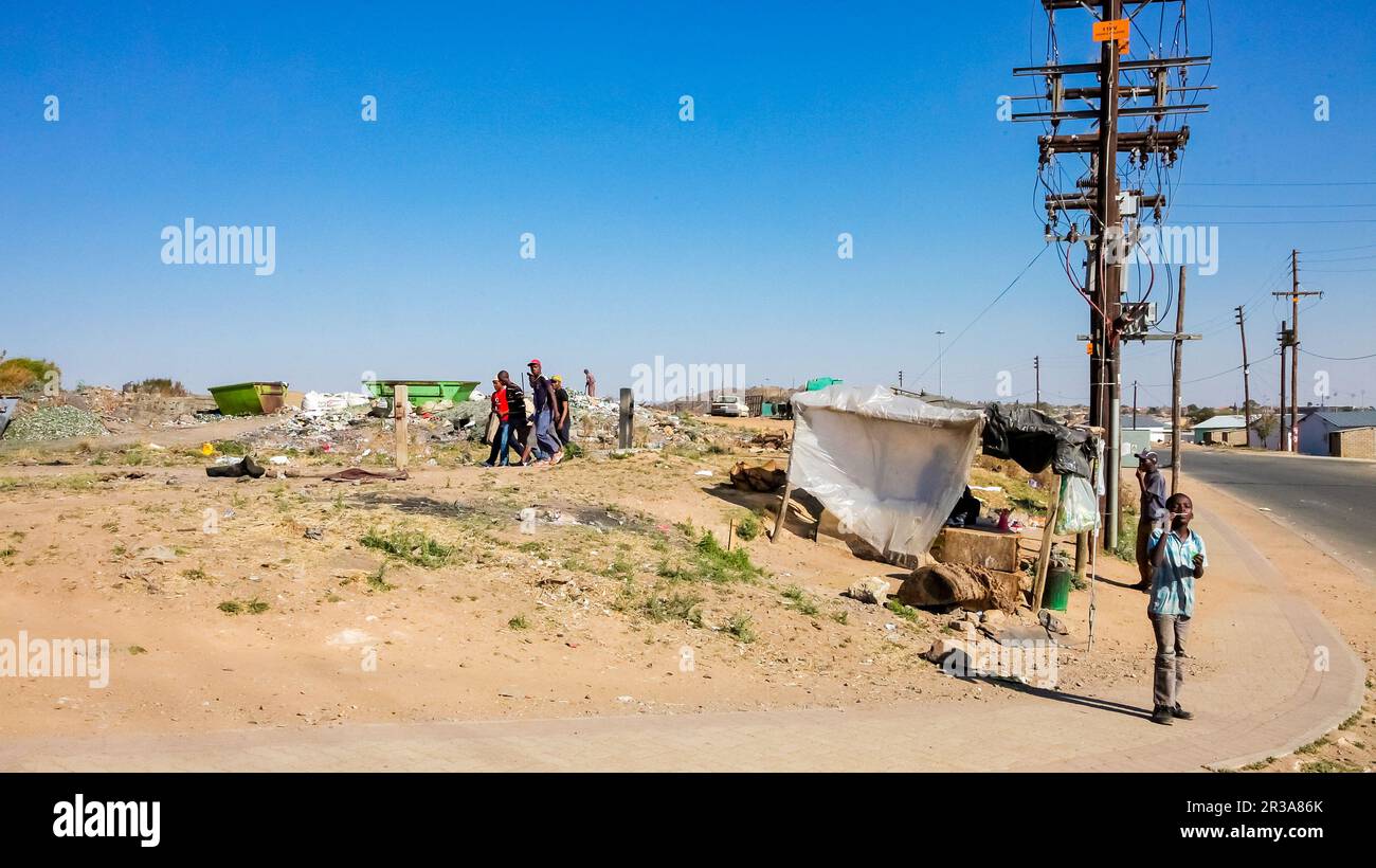 Small informal hawker selling items on street in urban Soweto South ...