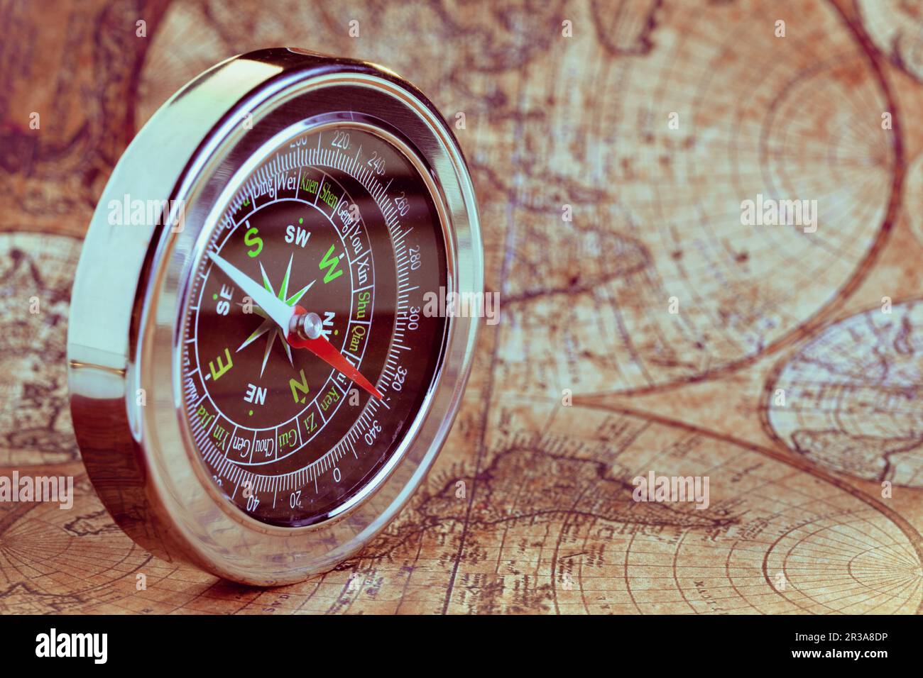 Old compass on vintage map Stock Photo - Alamy