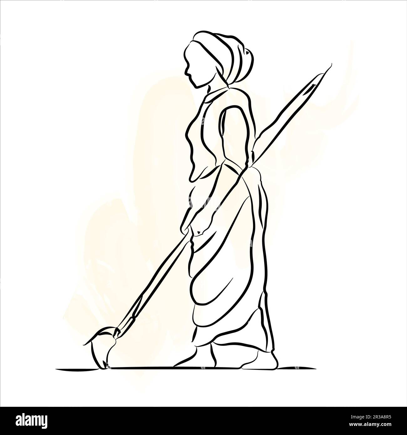 Indian farmer line art vector silhouette Stock Photo - Alamy