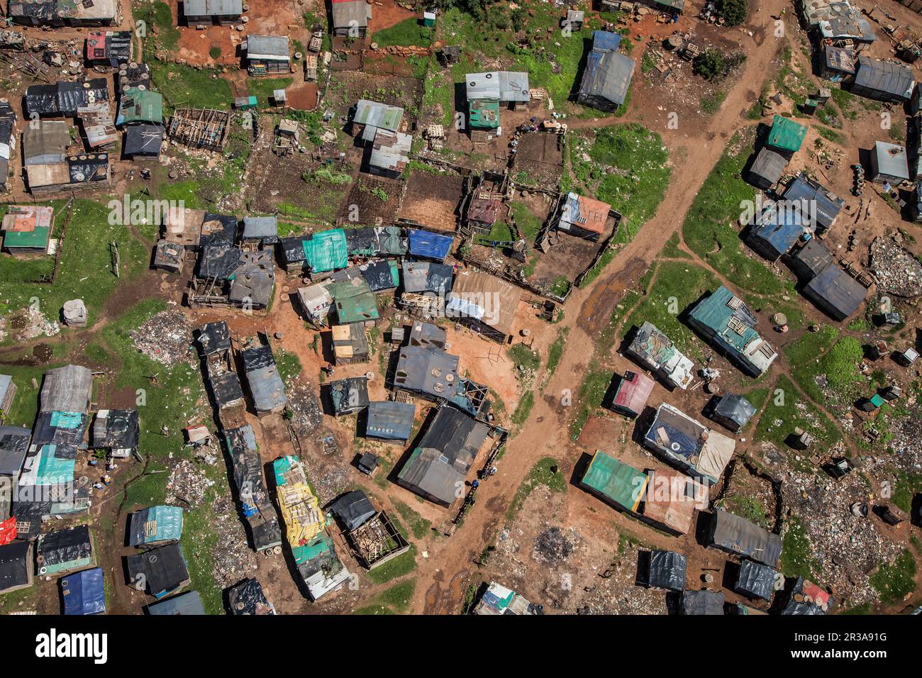 Overhead view of low income tin shack housing in urban area Stock Photo ...