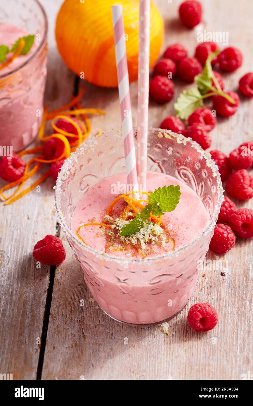 Raspberry orange milkshakes in hi-res stock photography and images - Alamy