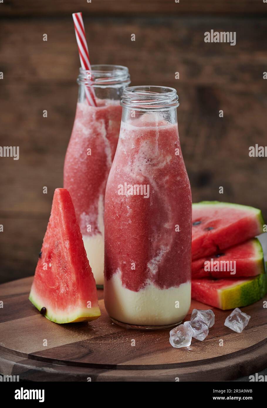Ice-cold melon smoothies with watermelon, galia melon and yoghurt Stock ...