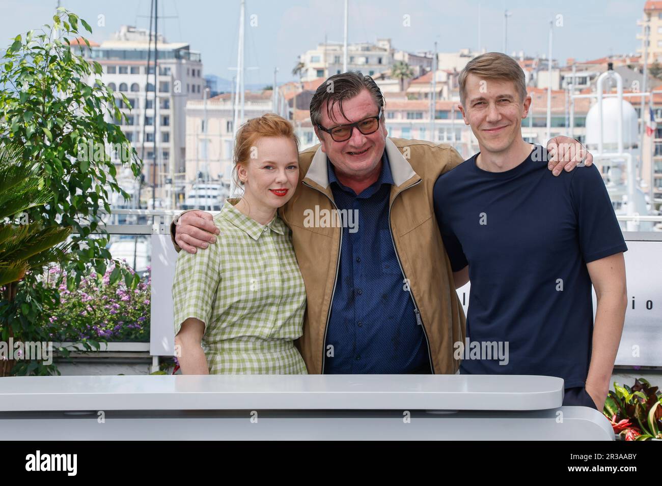 Alma Poysti, from left, director Aki Kaurismaki, and Jussi Vatanen pose ...