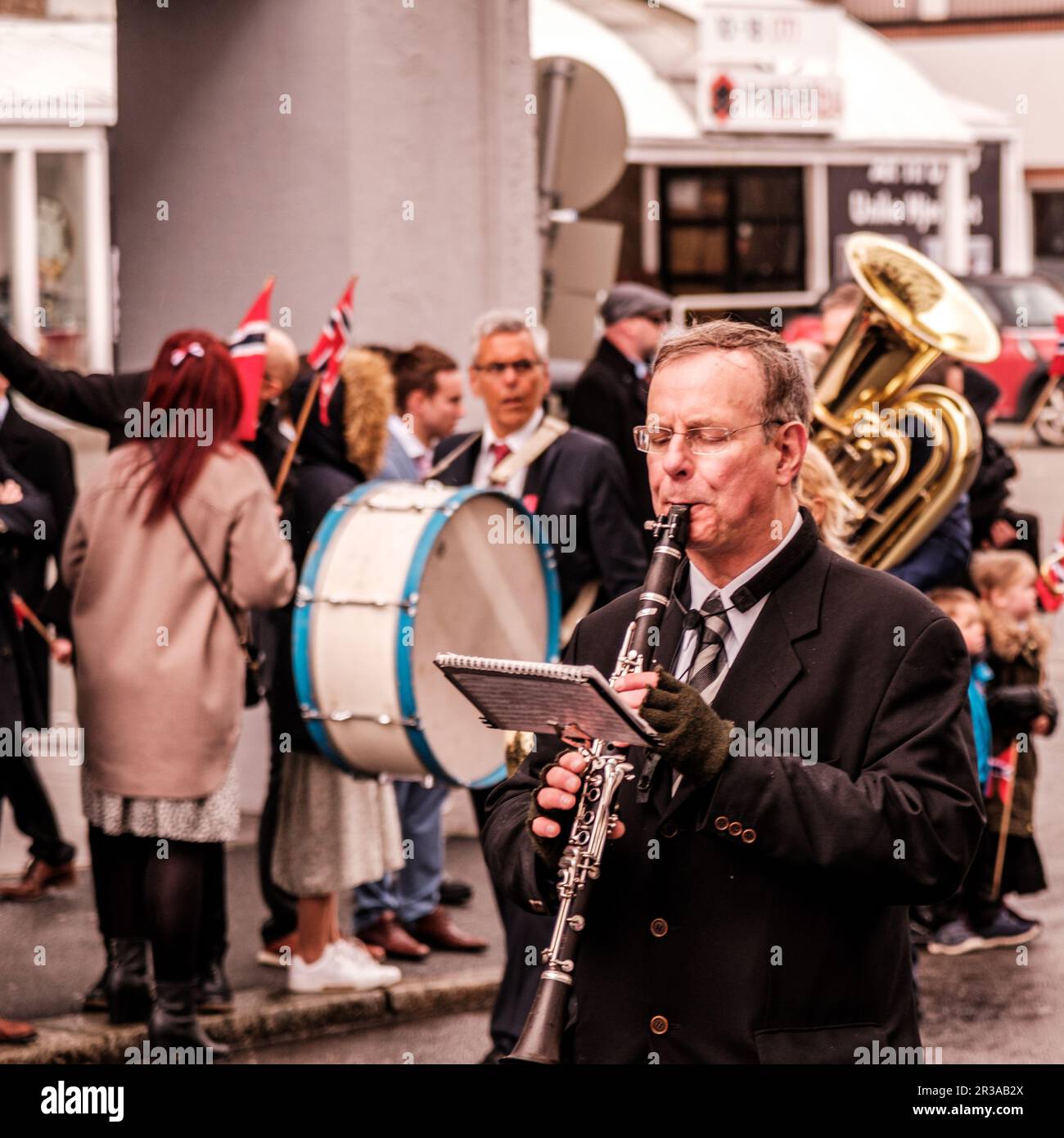 Sandnes, Norway, May 17 2023, Procession Of Marching Bands Playing ...