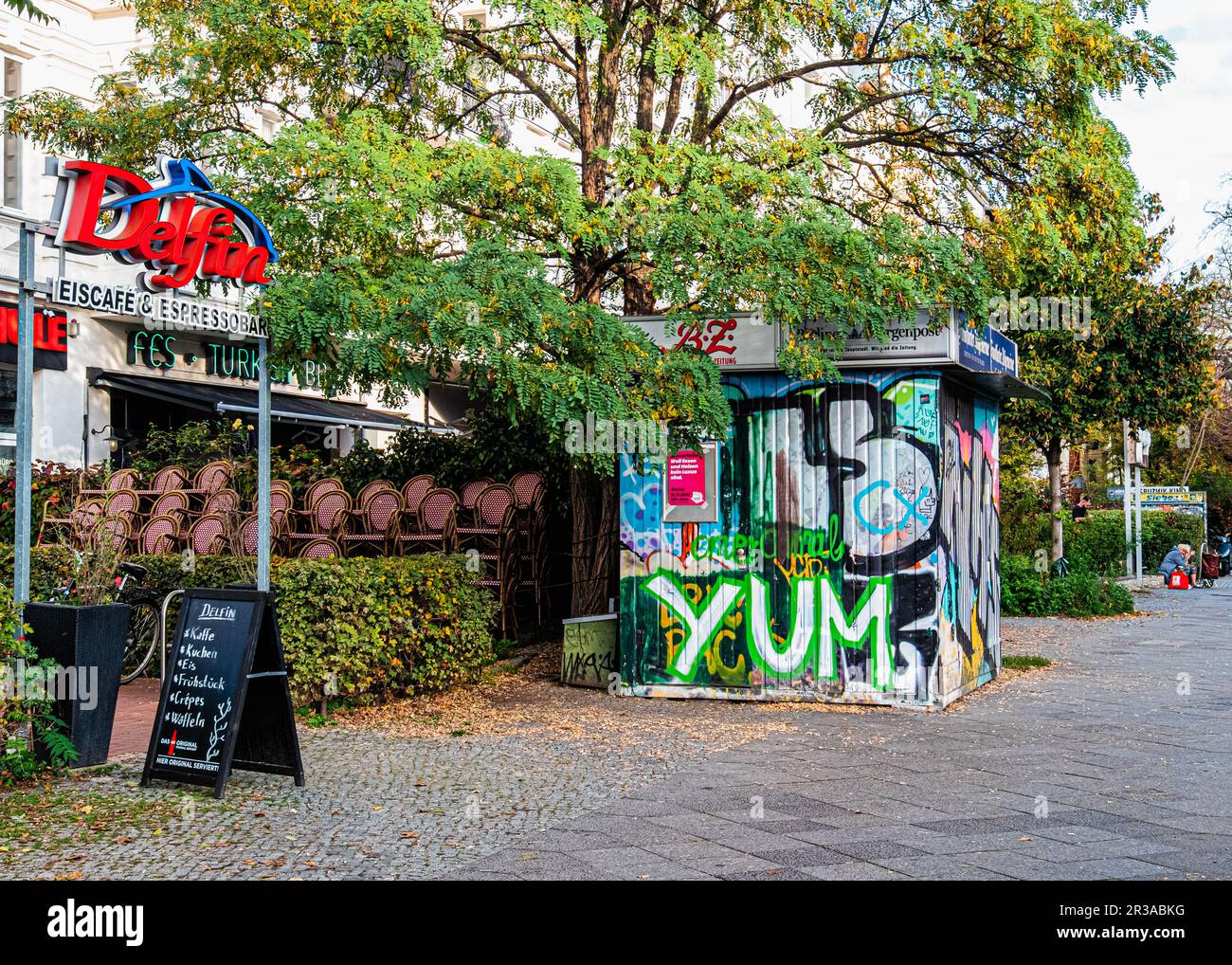 Delfin Eiscafe & Espressobar & graffiti covered Kiosk, Kreuzberg-Berlin ...