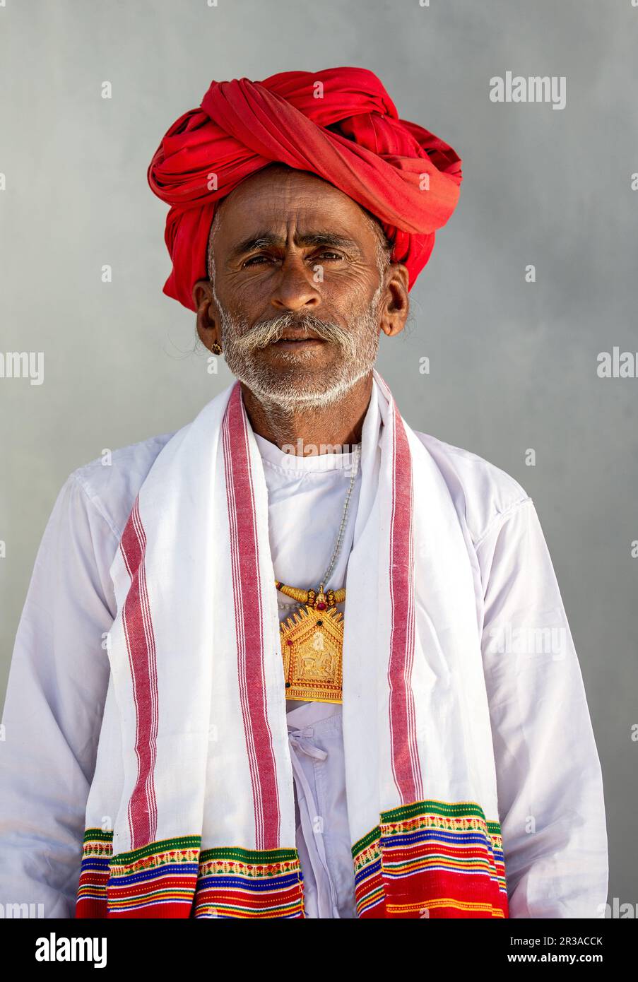 Portrait of a man of the Rabari ethnic group in a national headdress ...