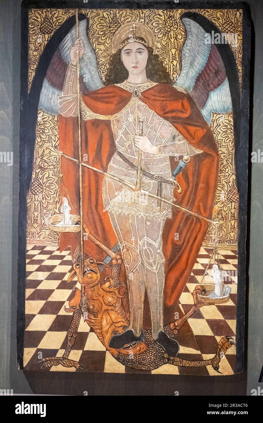 Saint Michael archangel defeating the devil, 16th century, oil on panel ...