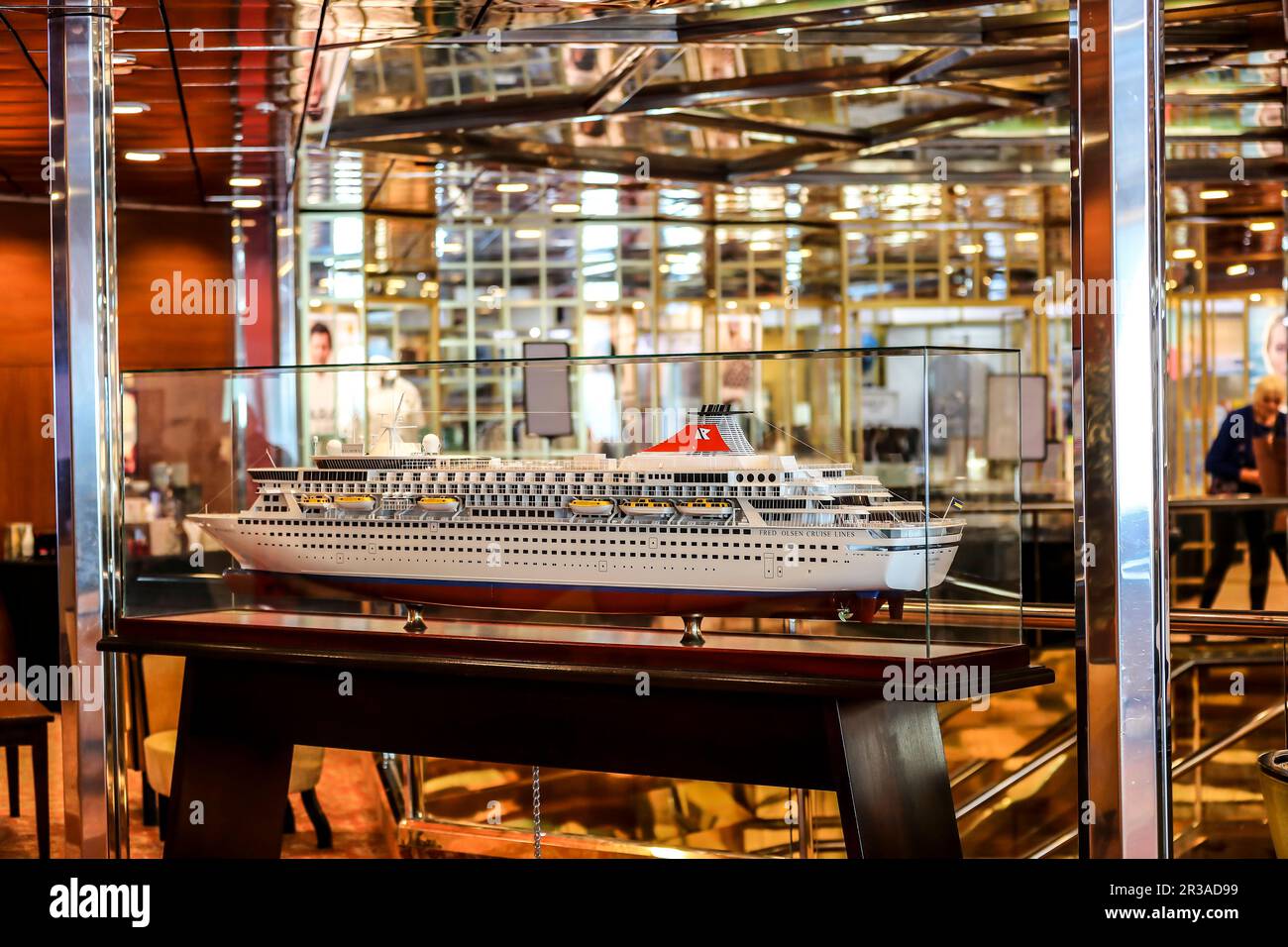 Model of Fred Olsen's Balmoral in a glass display case Stock Photo - Alamy
