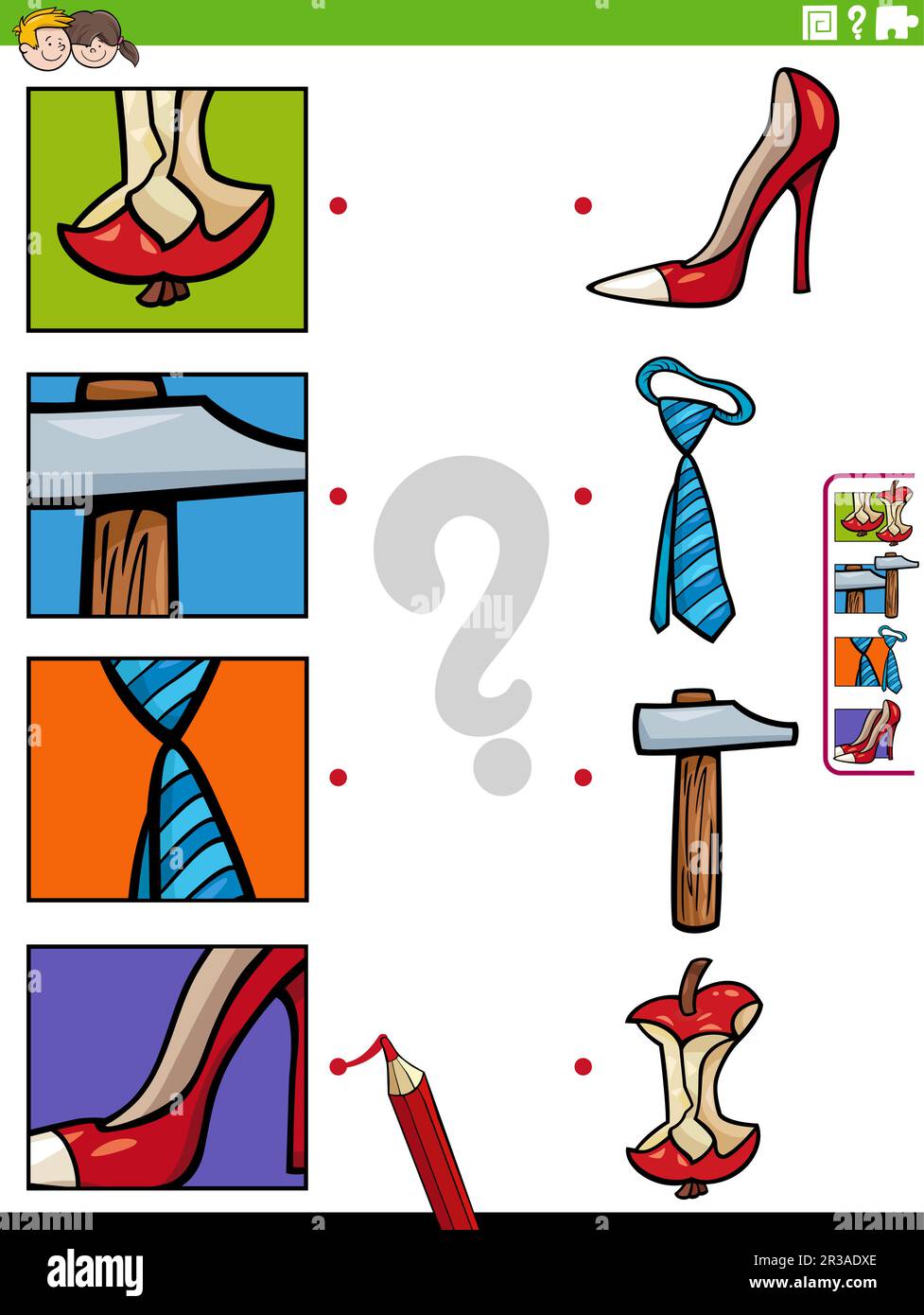 Cartoon illustration of educational matching game with objects and ...