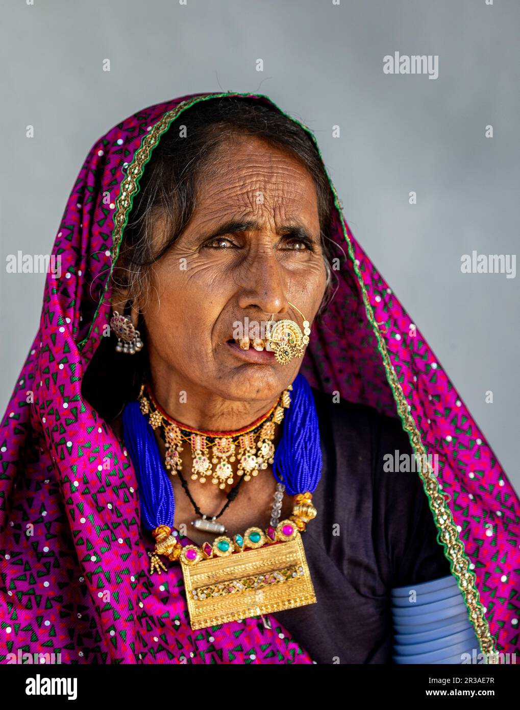 Portrait of a woman of the Rabari ethnic group in traditional dress ...