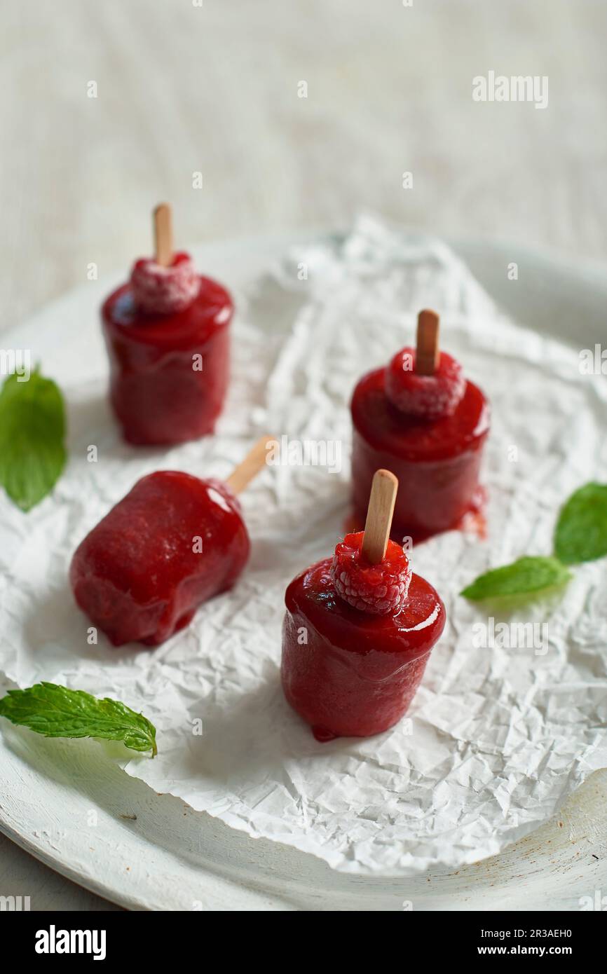Raspberry ice-cream pops Stock Photo - Alamy